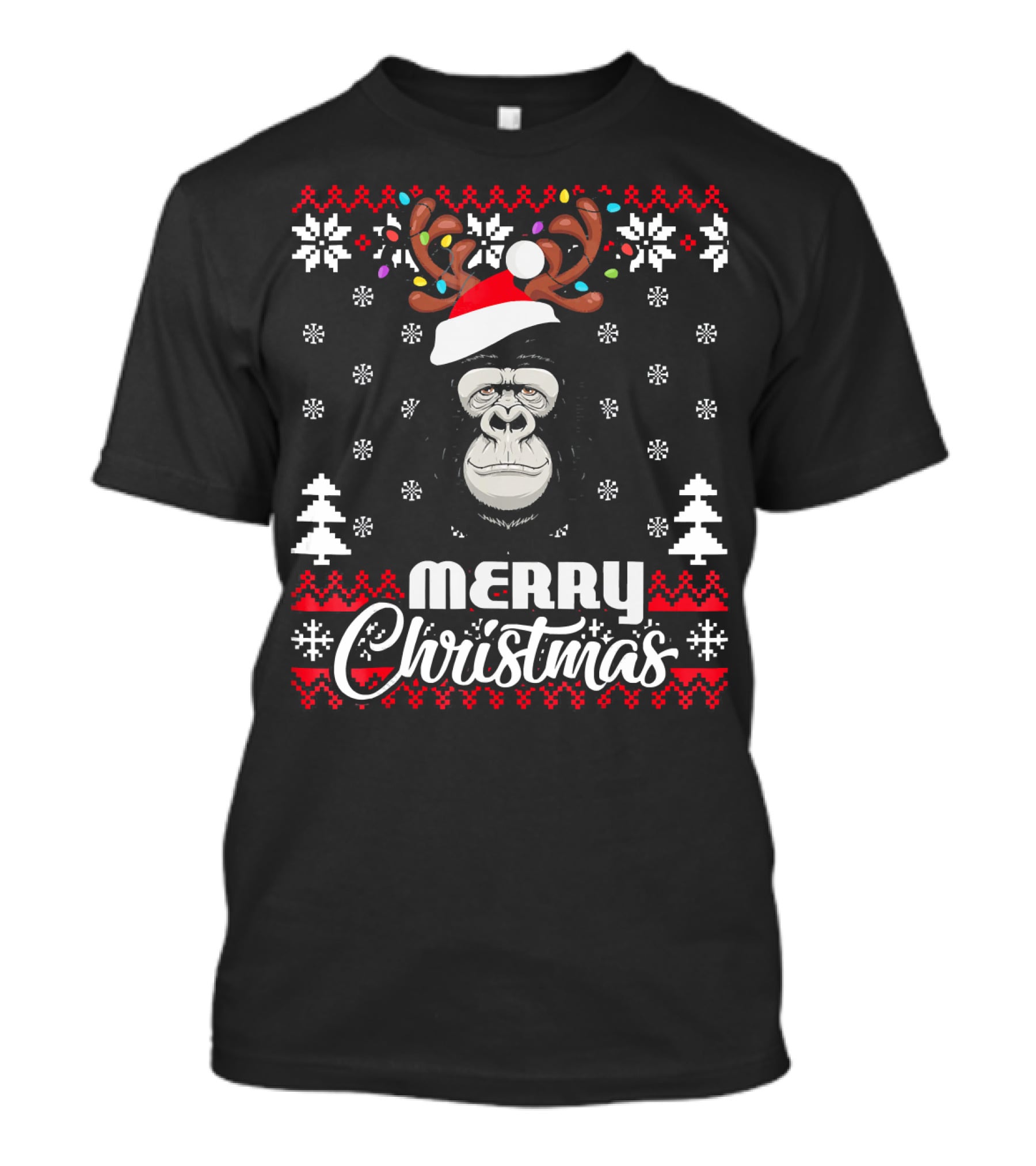 Gorilla Santa Hat Antler Merry Christmas UglySt T-Shirt