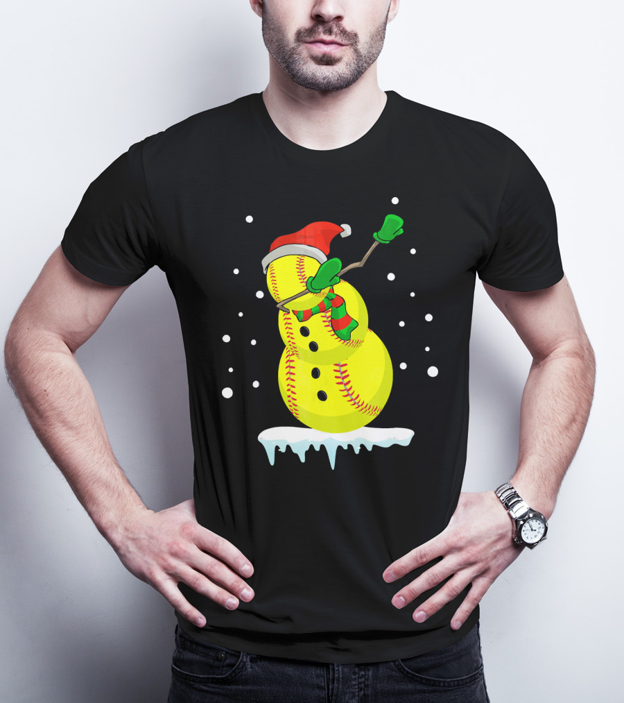 Dabbing Snowman Softball Christmas Fun T-Shirt