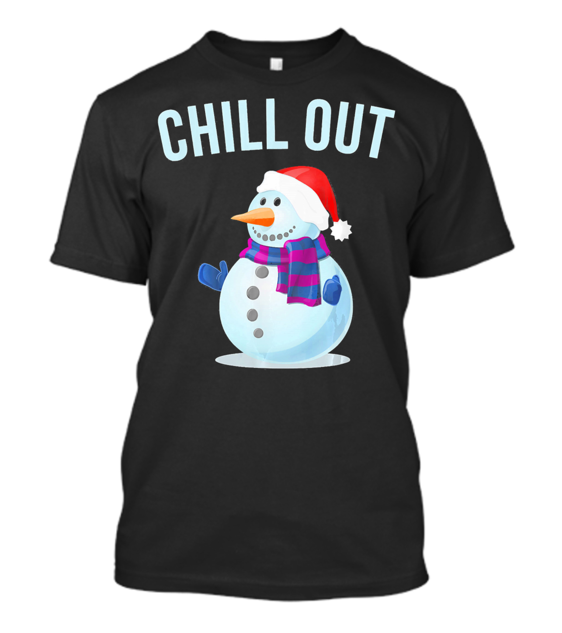 Chill Out Snowman Santa Hat And Scarf Winter Vibes T-Shirt