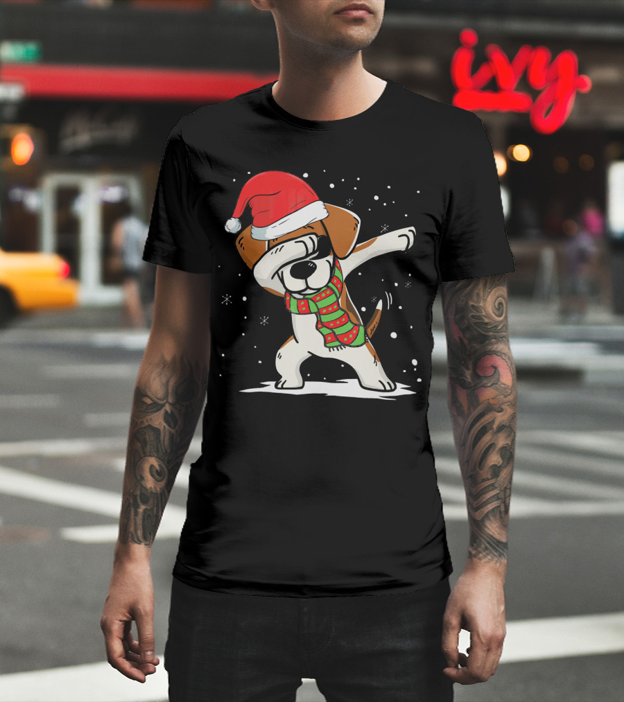 Dabbing Beagle Santa Christmas Dog Dance T-Shirt