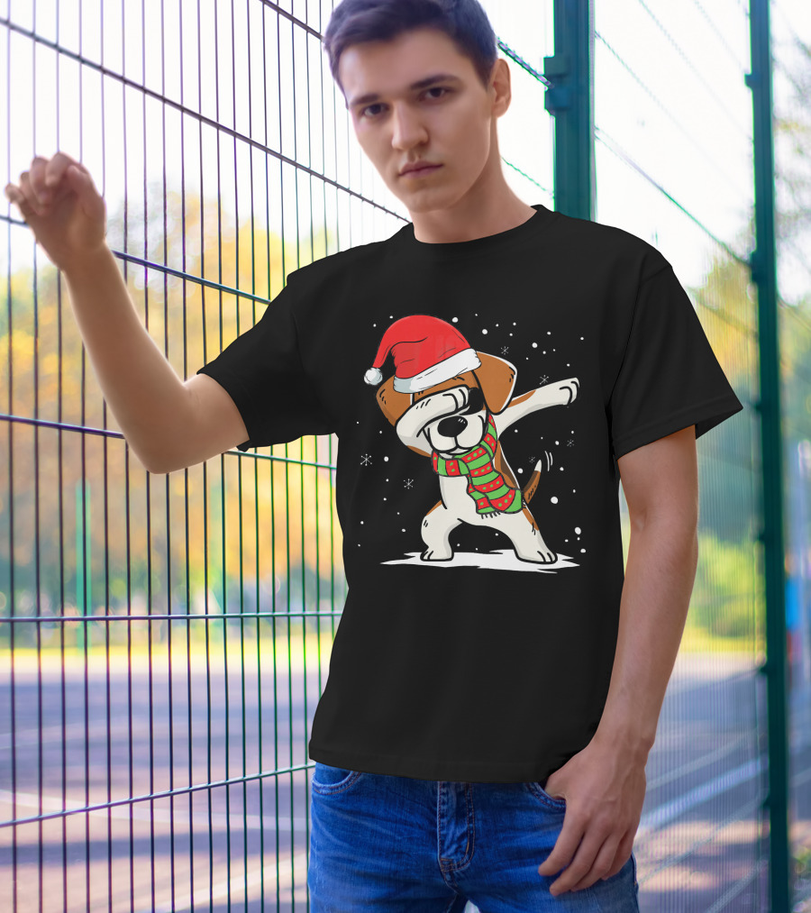 Dabbing Beagle Santa Christmas Dog Dance T-Shirt