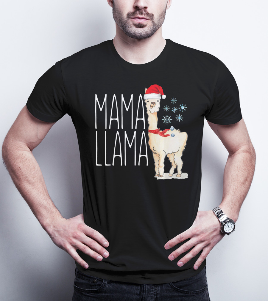 Mama Llama Christmas Snowflakes Santa Hat T-Shirt