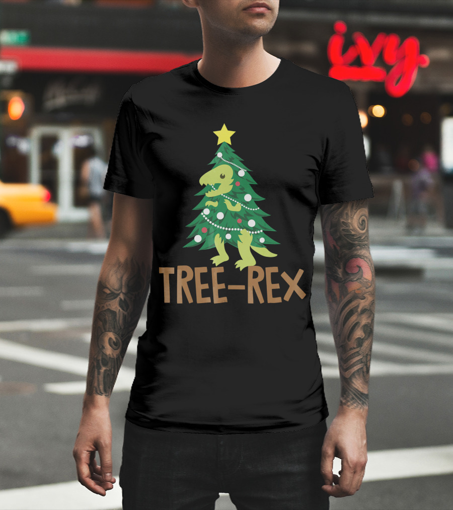 Tree Rex Christmas Dinosaur Pun T-Shirt