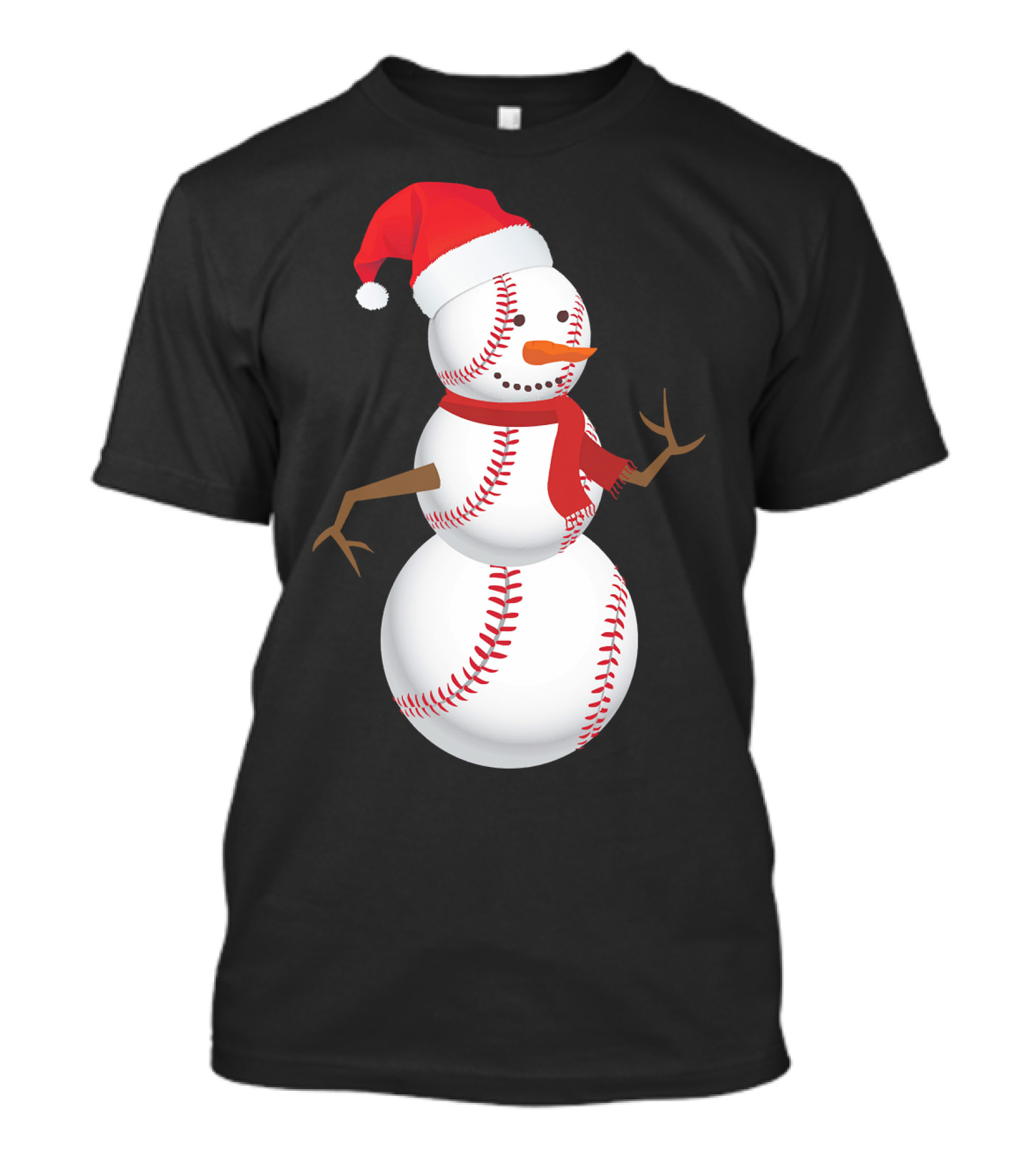 Snowman Made Of Baseballs With Santa Hat And Scarf T-Shirt