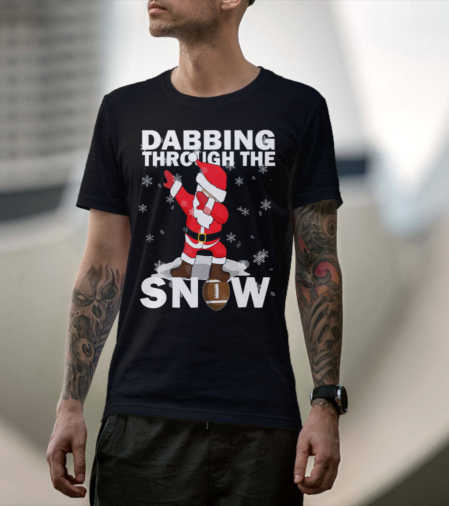 Dabbing Through The Snow Football Santa Dabbing T-Shirt
