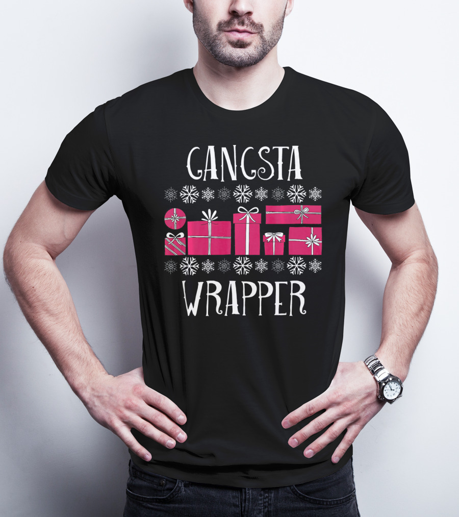Gangsta Wrapper Funny Christmas Party Presents Snowflakes T-Shirt