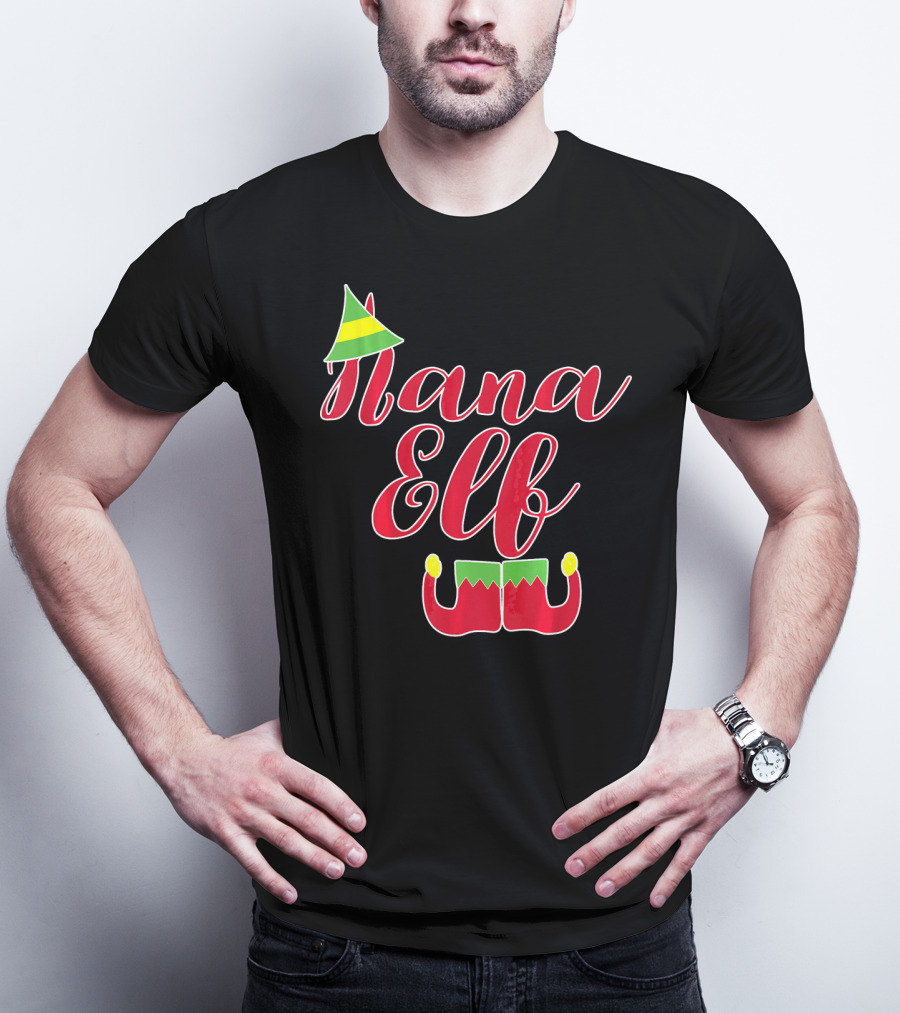 Nana Elf Funny Christmas With Elf Hat And Shoes T-Shirt