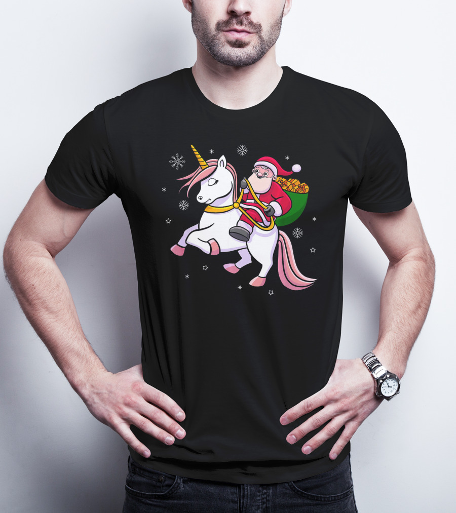 Santa Riding Unicorn With Presents For Cute Girls T-Shirt