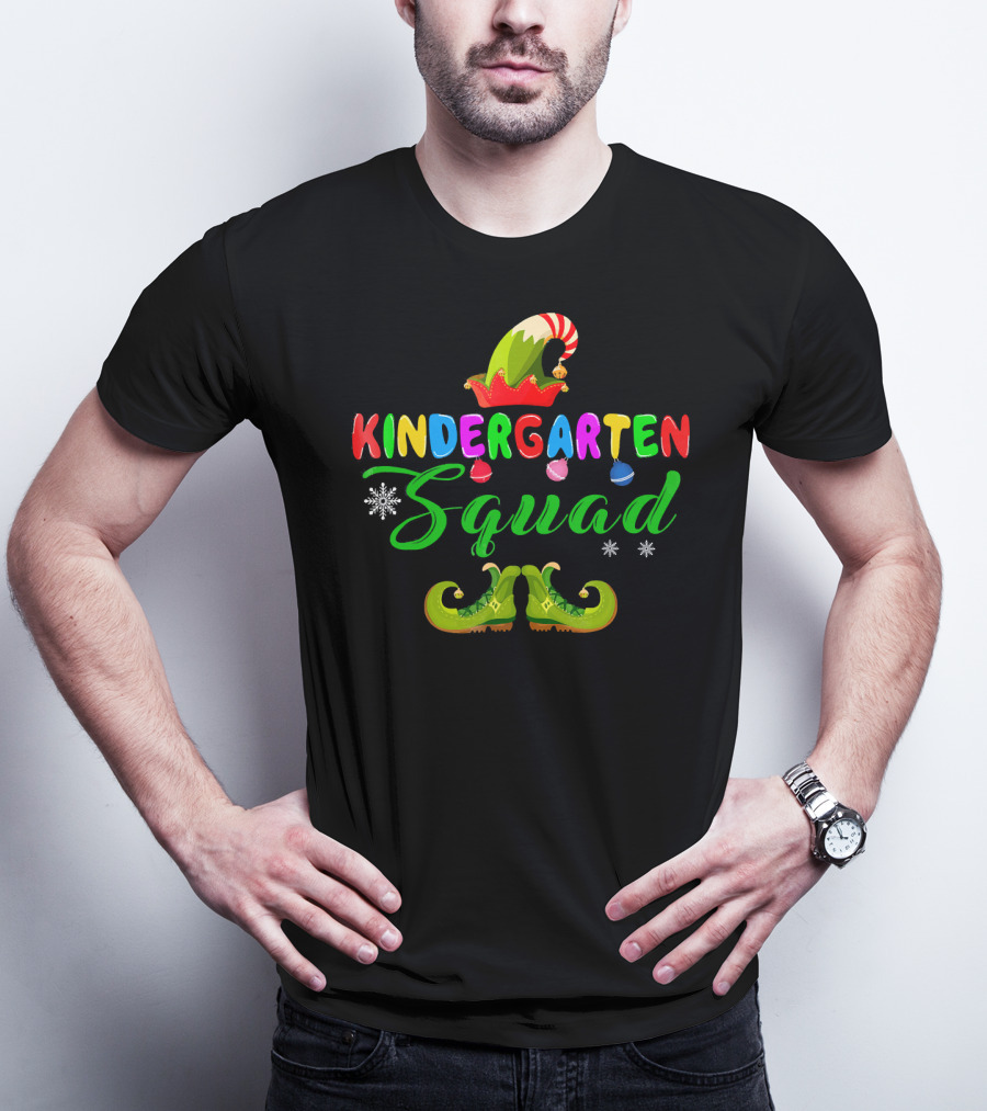 Kindergarten Squad Christmas Elf Hat And Shoes T-Shirt