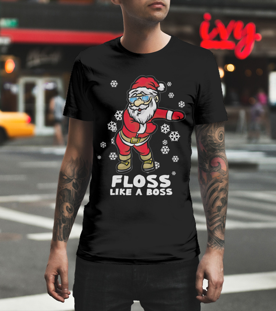 Floss Like A Boss Funny Dancing Santa Christmas Snowflakes T-Shirt