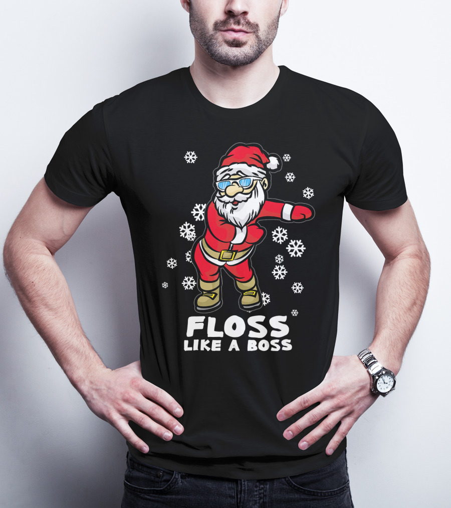 Floss Like A Boss Funny Dancing Santa Christmas Snowflakes T-Shirt