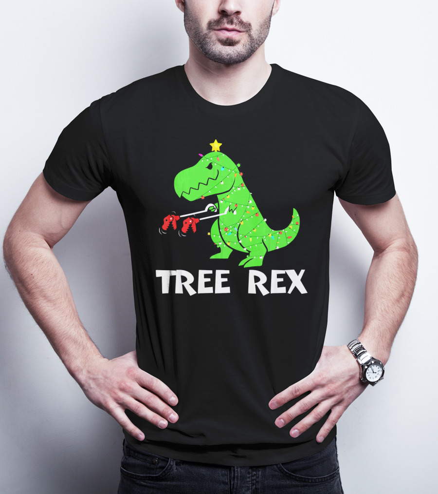 Tree Rex Funny Christmas Dinos Wrapped In Lights T-Shirt