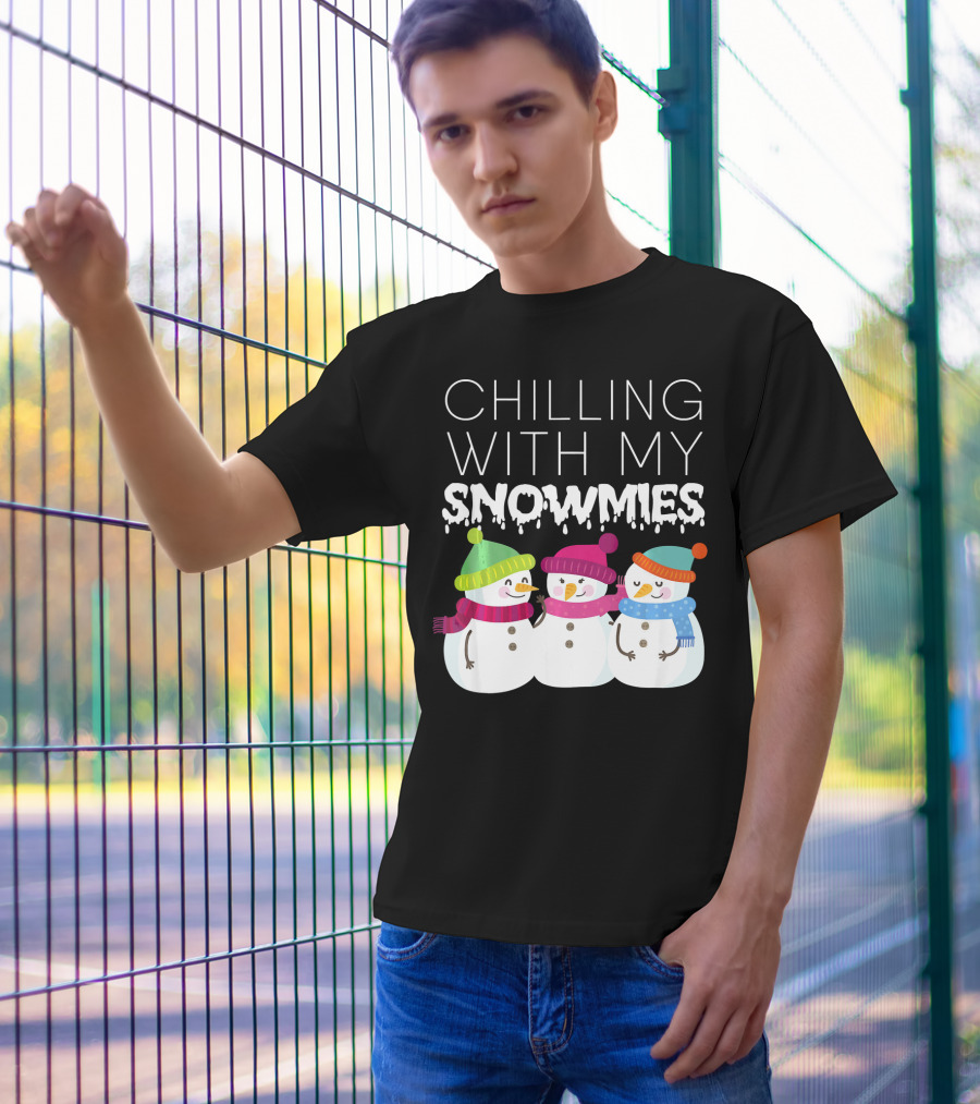 Chilling With My Snowmies Trio Snowmen Winter Fun T-Shirt