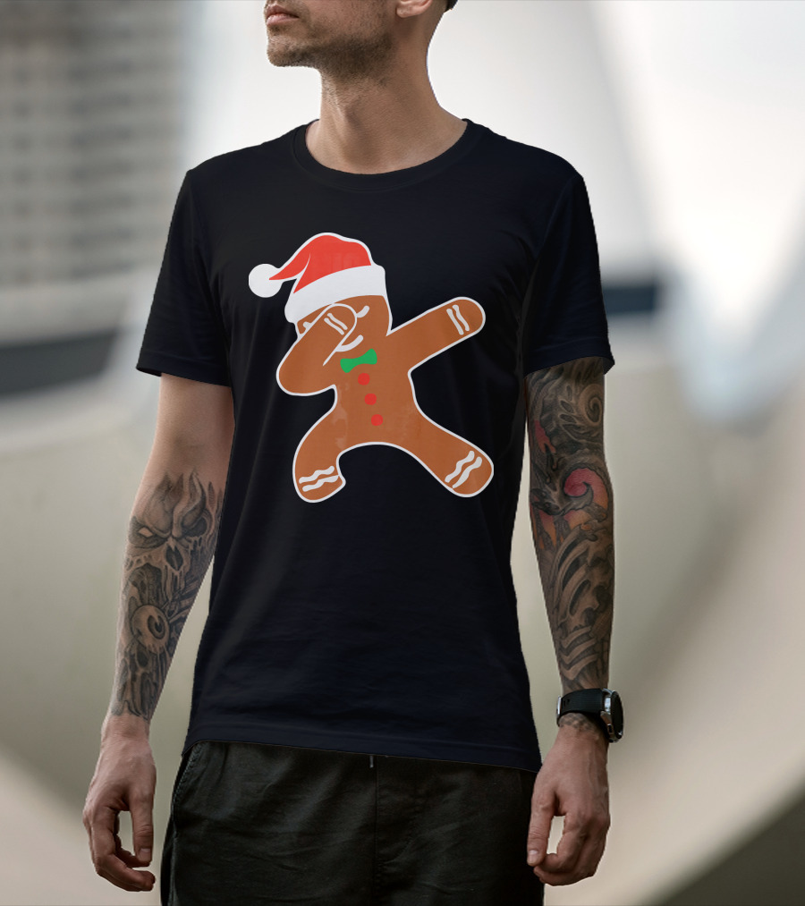 Funny Dabbing Gingerbread With Santa Hat T-Shirt
