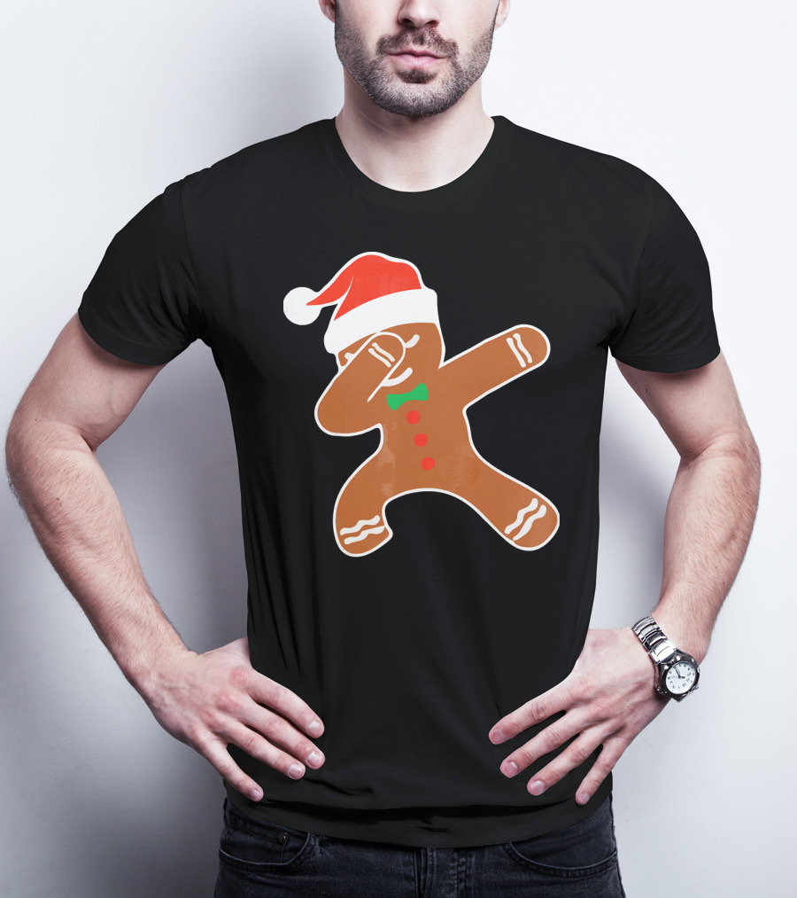 Funny Dabbing Gingerbread With Santa Hat T-Shirt
