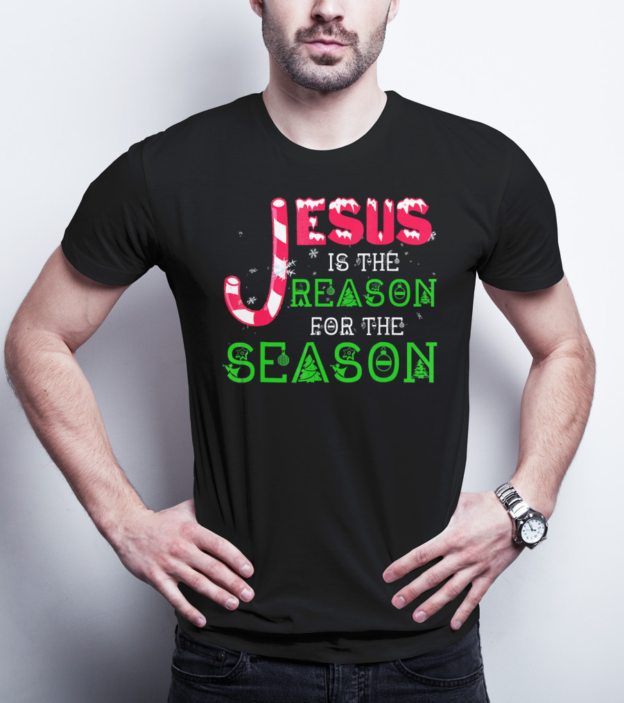Jesus Is The Reason For The Season Christmas Candy Cane Snowflakes T-Shirt