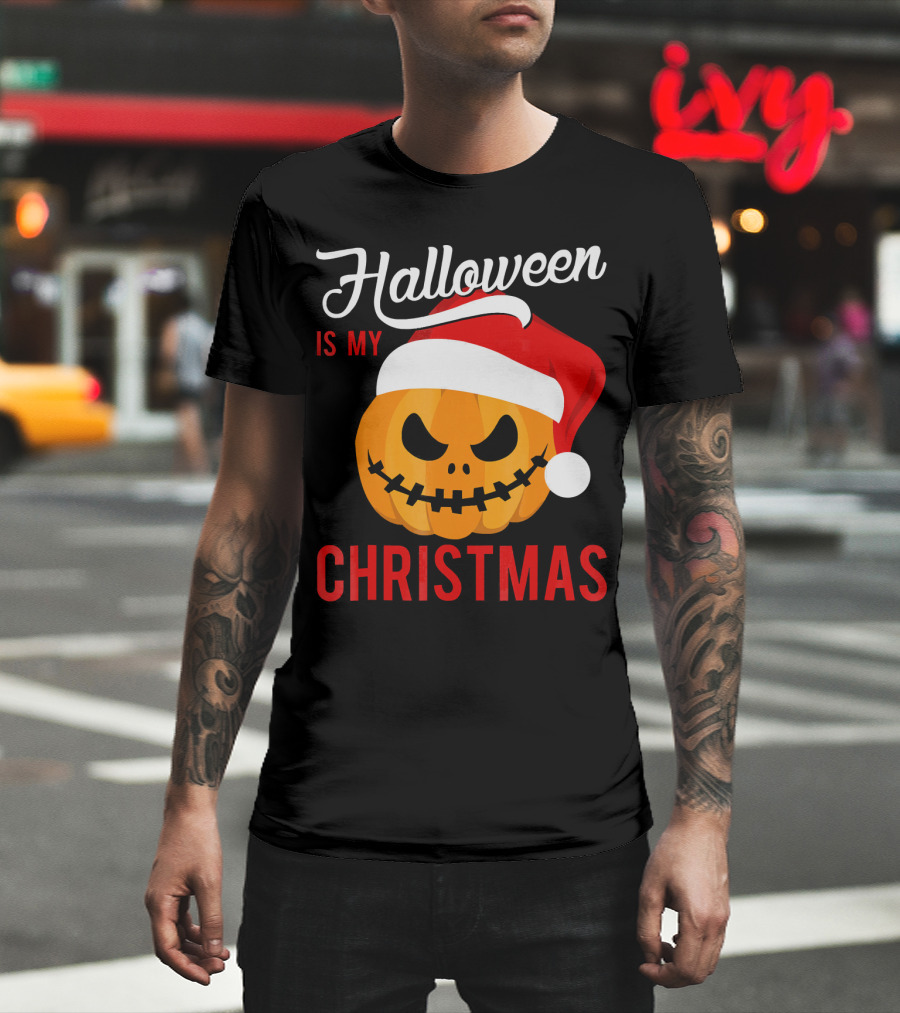 Halloween Is My Christmas Pumpkin Santa Hat T-Shirt