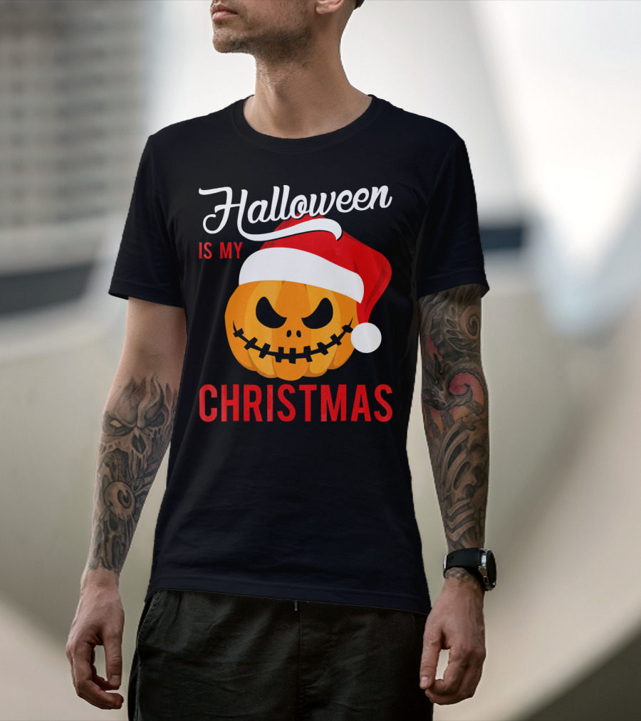 Halloween Is My Christmas Pumpkin Santa Hat T-Shirt