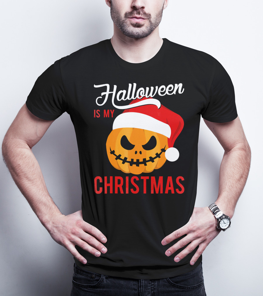 Halloween Is My Christmas Pumpkin Santa Hat T-Shirt