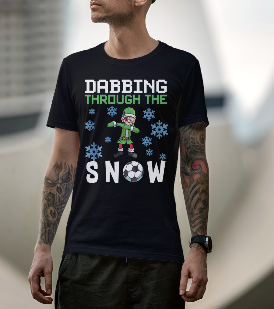 Dabbing Through The Snow Elf Soccer With Snowflakes And Soccer Ball T-Shirt