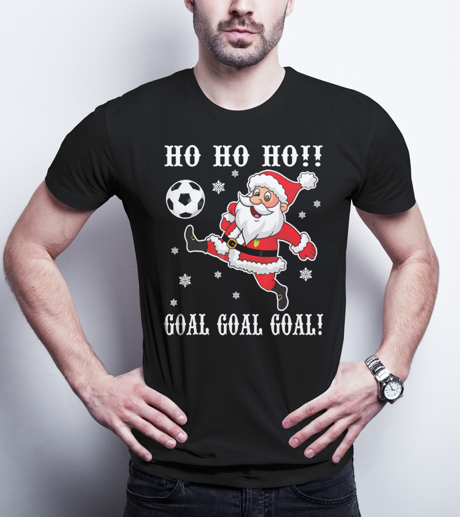 HO HO HO Santa Soccer Goal Goal Goal Snowflakes T-Shirt