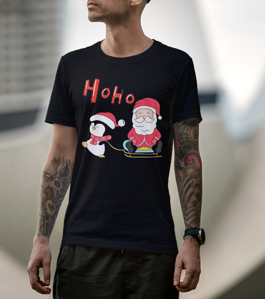 Ho Ho Santa Penguin Merry Christmas Happy Family T-Shirt