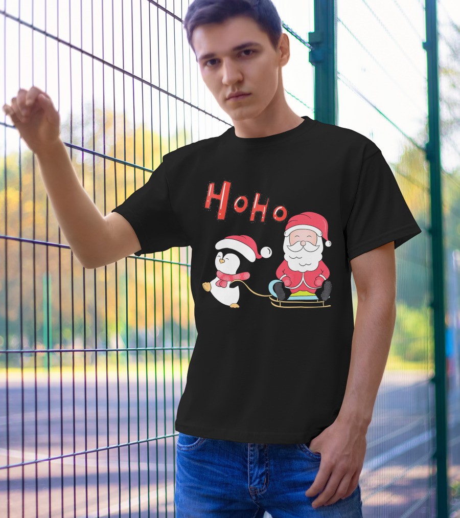 Ho Ho Santa Penguin Merry Christmas Happy Family T-Shirt