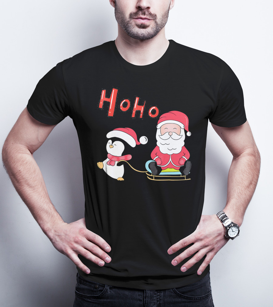 Ho Ho Santa Penguin Merry Christmas Happy Family T-Shirt