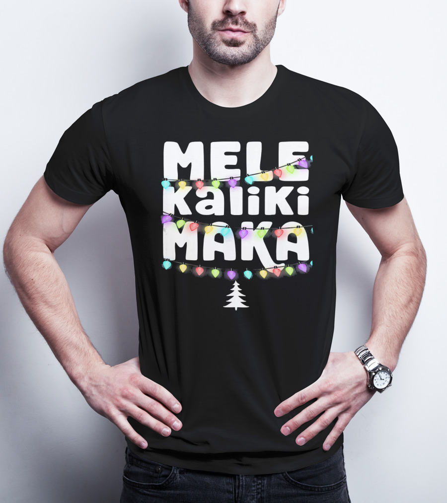 Mele Kalikimaka Hawaiian Christmas Festive Lights Tree T-Shirt