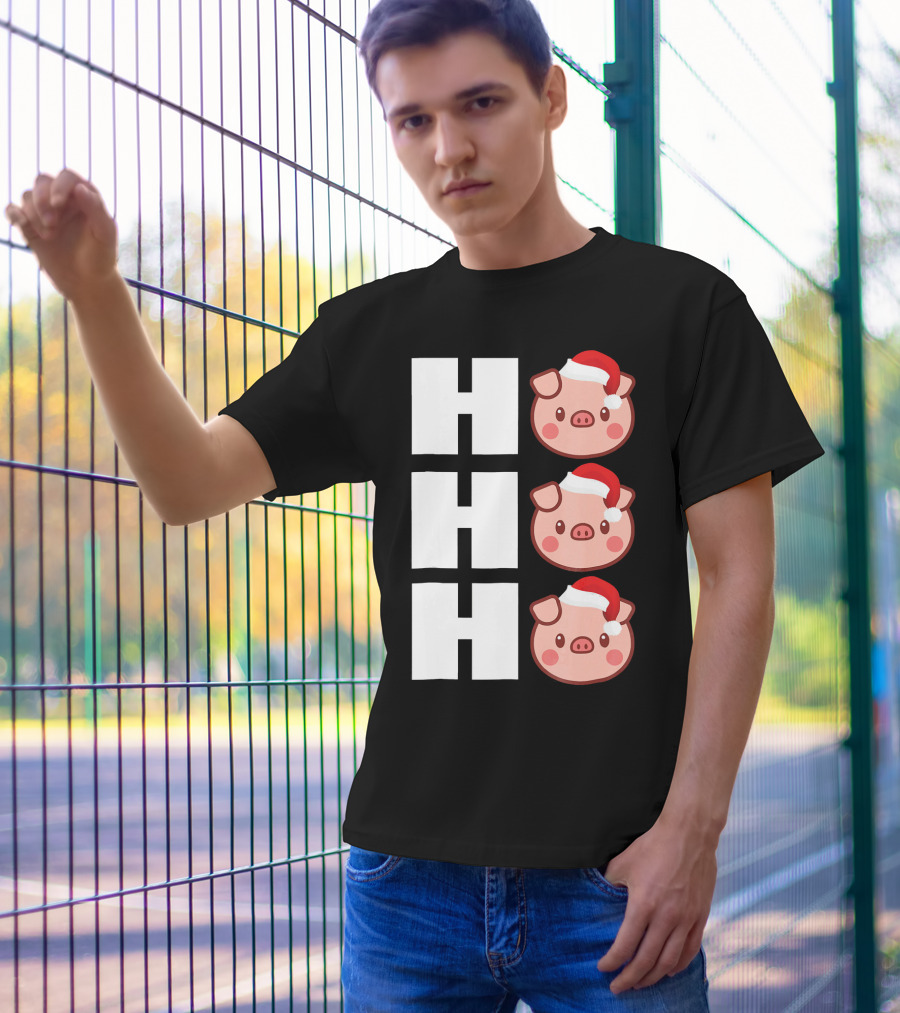 HO HO HO Santa Hat Funny Pig Christmas T-Shirt