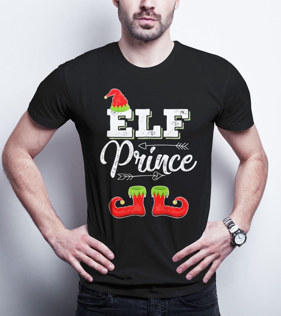 Prince Elf Matching Family Christmas Cos Elf Prince Hat Boots Holiday T-Shirt