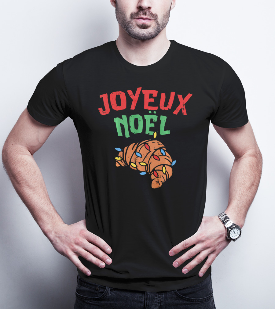 Joyeux Noel Croissant Christmas Lights T-Shirt