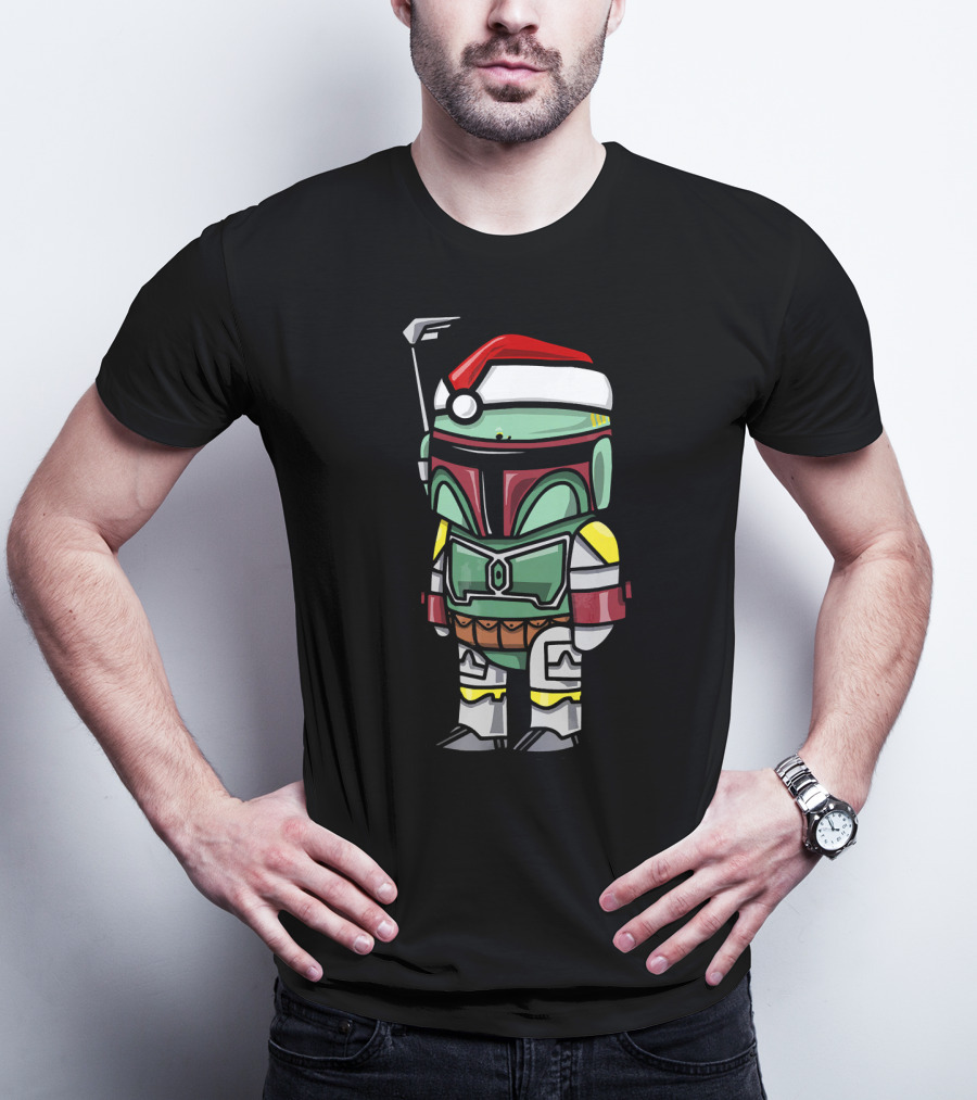 Boba Fett Wearing Santa Hat Star Wars Cartoon Character T-Shirt