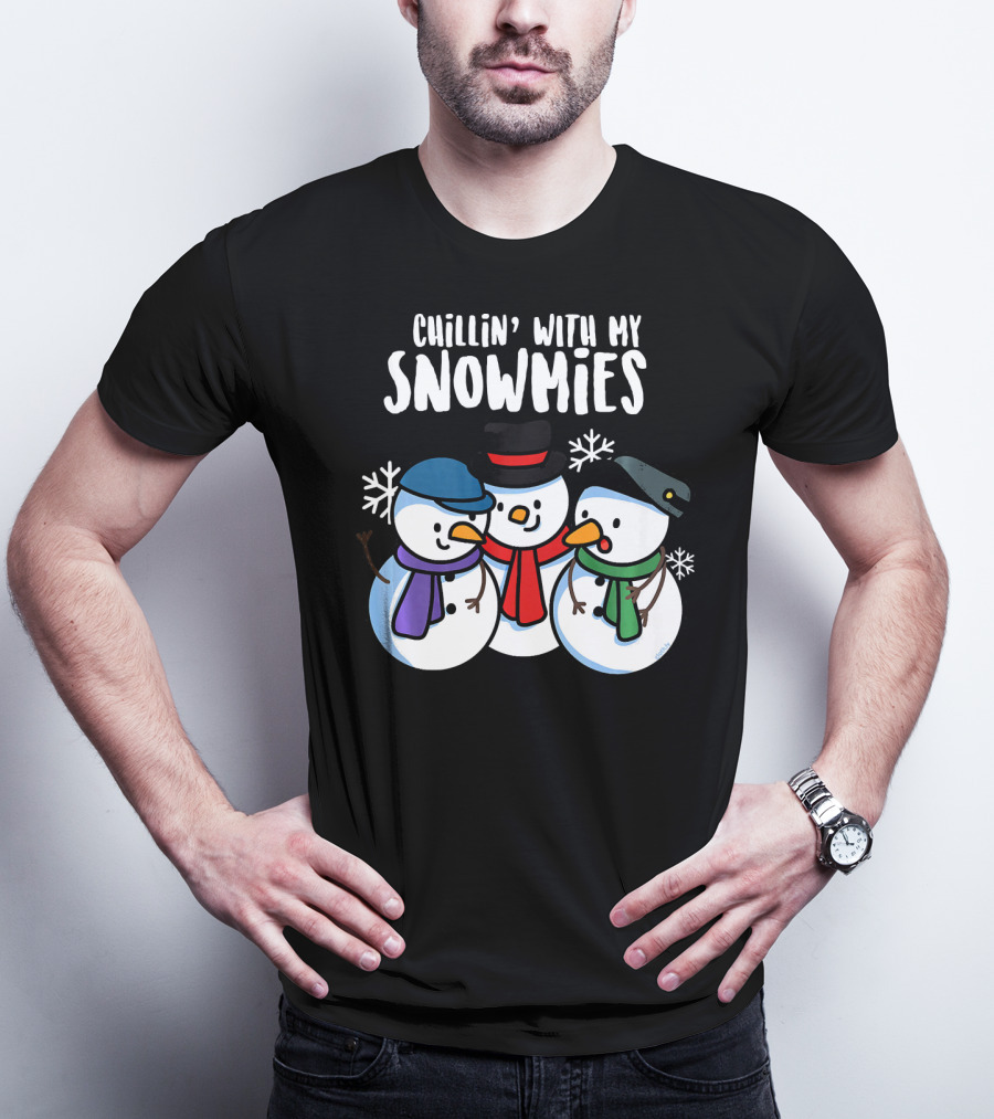 Chillin' With My Snowmies Snowmen In Winter Hats And Scarves T-Shirt