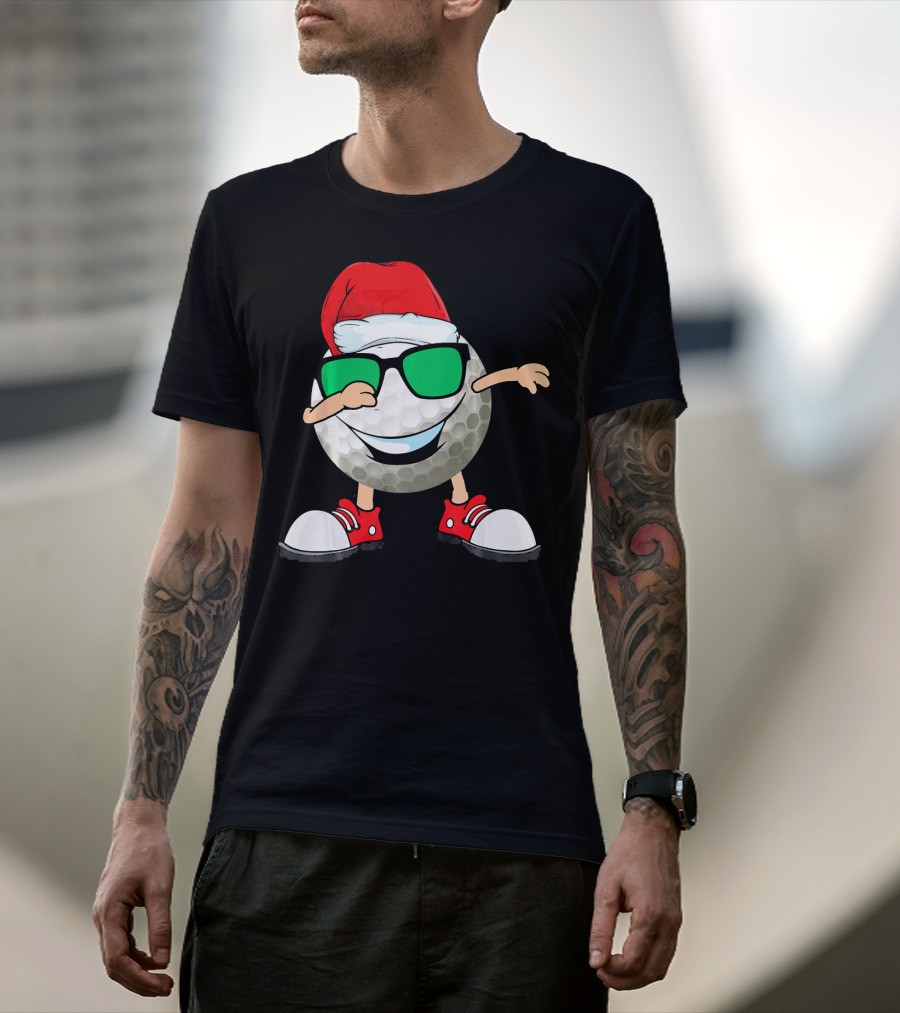 Dabbing Golf Ball With Santa Hat And Sunglasses T-Shirt