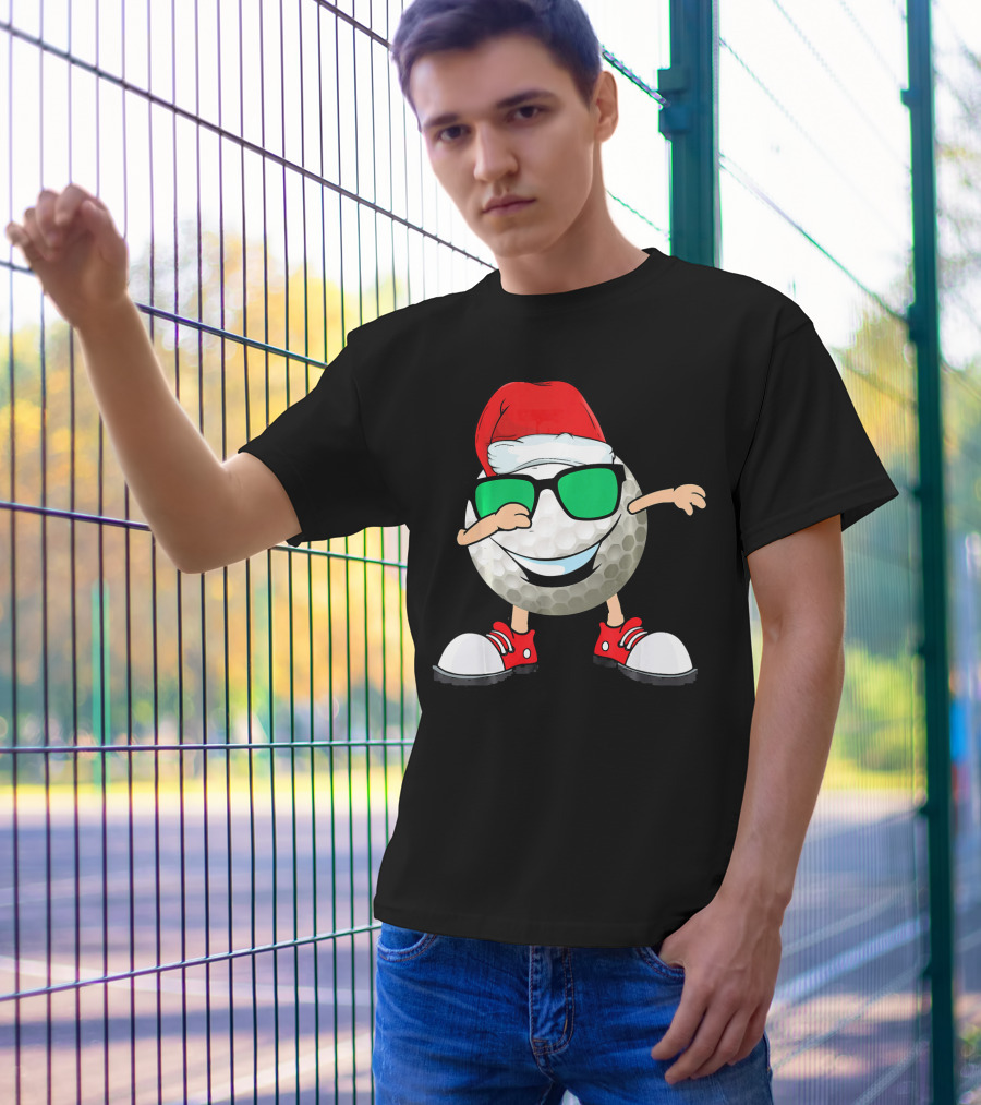 Dabbing Golf Ball With Santa Hat And Sunglasses T-Shirt