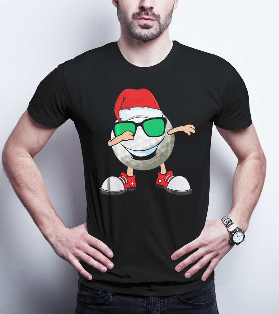 Dabbing Golf Ball With Santa Hat And Sunglasses T-Shirt