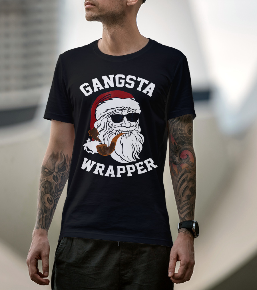 Gangsta Wrapper Santa Smoking Pipe With Sunglasses T-Shirt