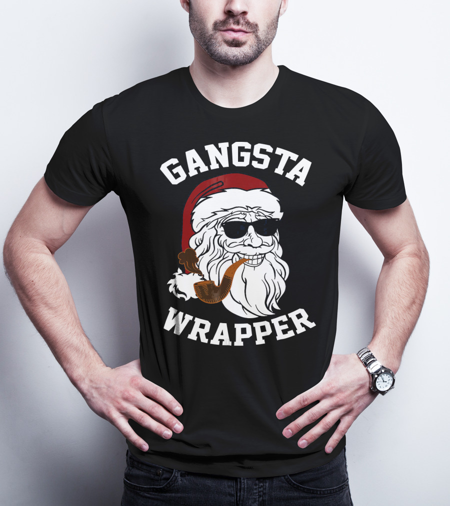 Gangsta Wrapper Santa Smoking Pipe With Sunglasses T-Shirt