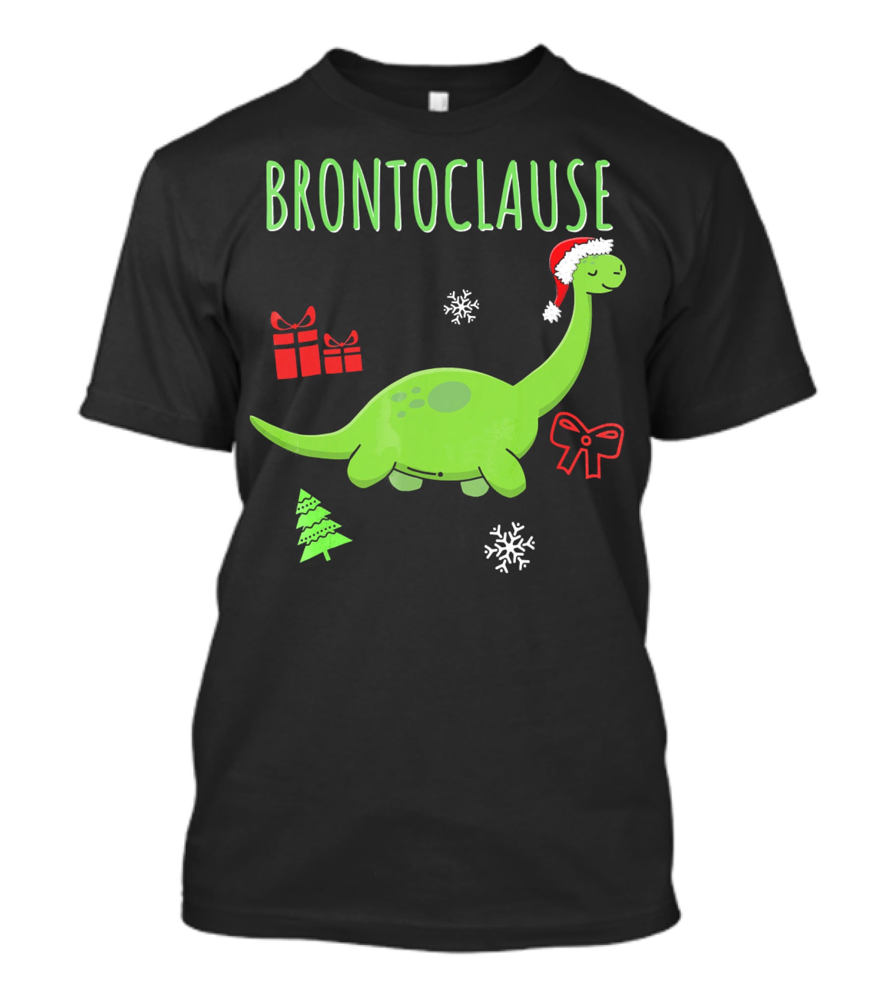 Brontoclause Christmas Dinosaur With Santa Hat And Holiday Gifts T-Shirt