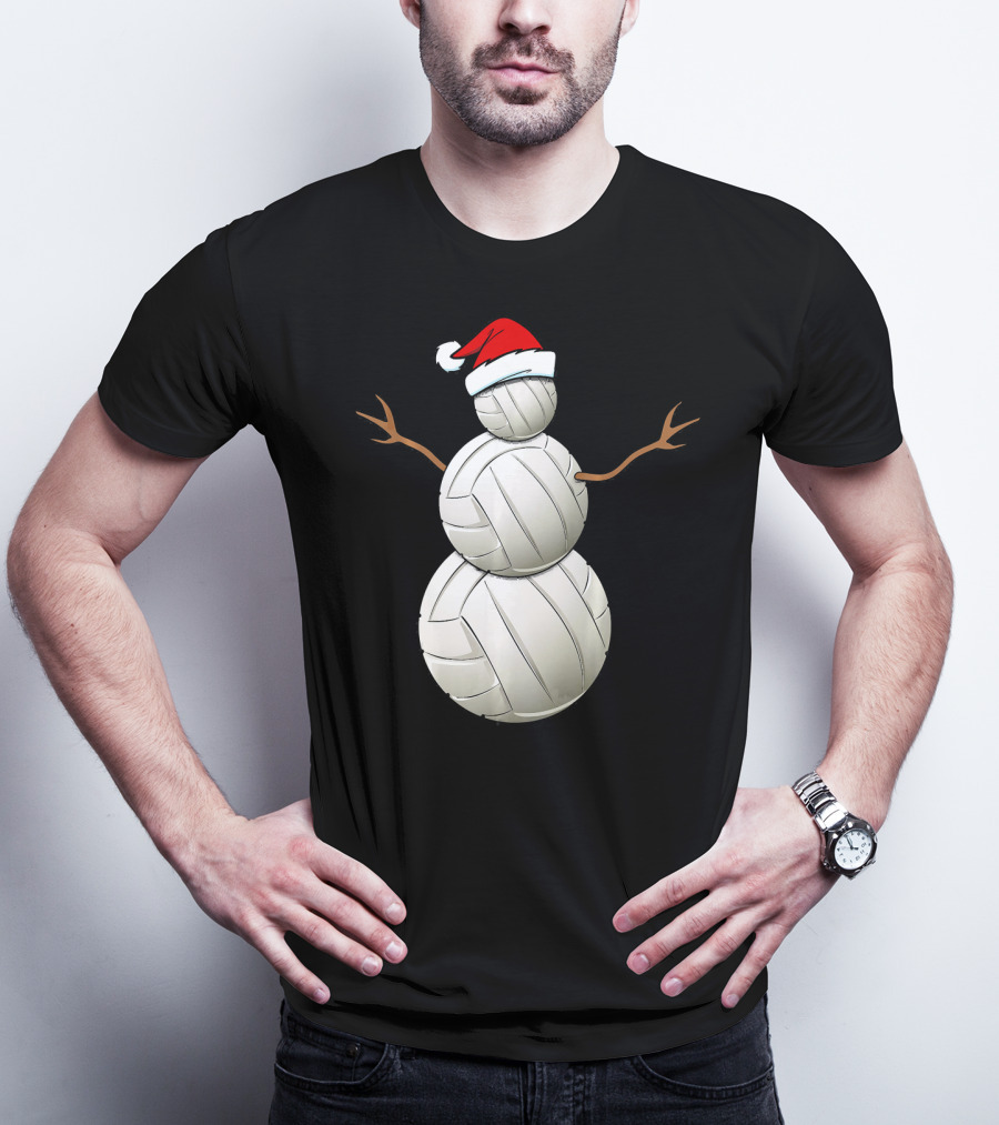 Snowman Volleyball Santa Hat Funny Christmas Balls T-Shirt