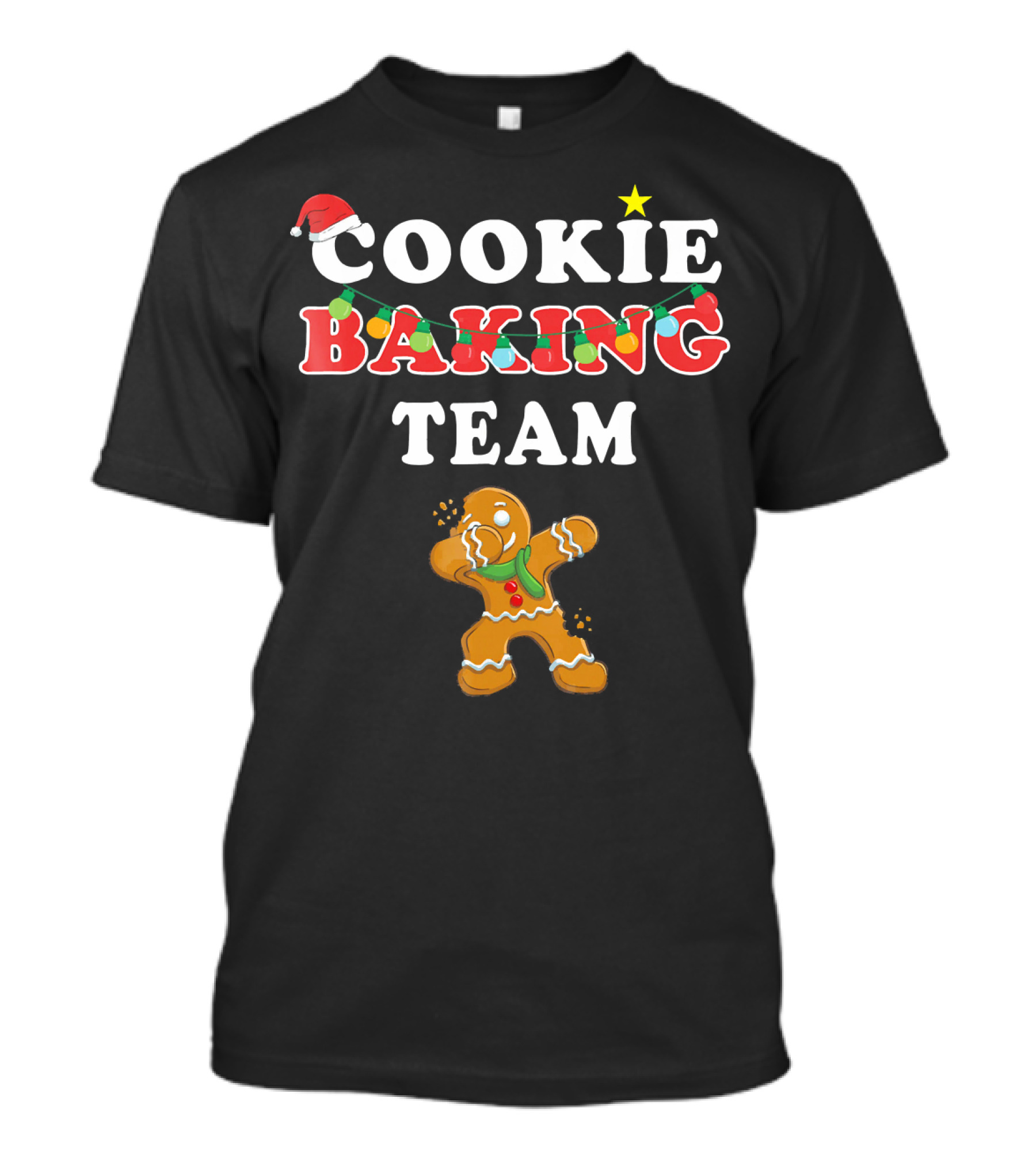 Cookie Baking Team Christmas Gingerbread Santa Lights Holiday T-Shirt
