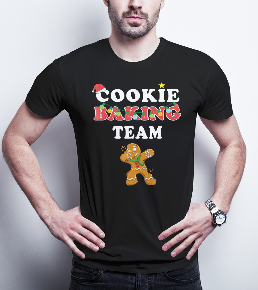 Cookie Baking Team Christmas Gingerbread Santa Lights Holiday T-Shirt