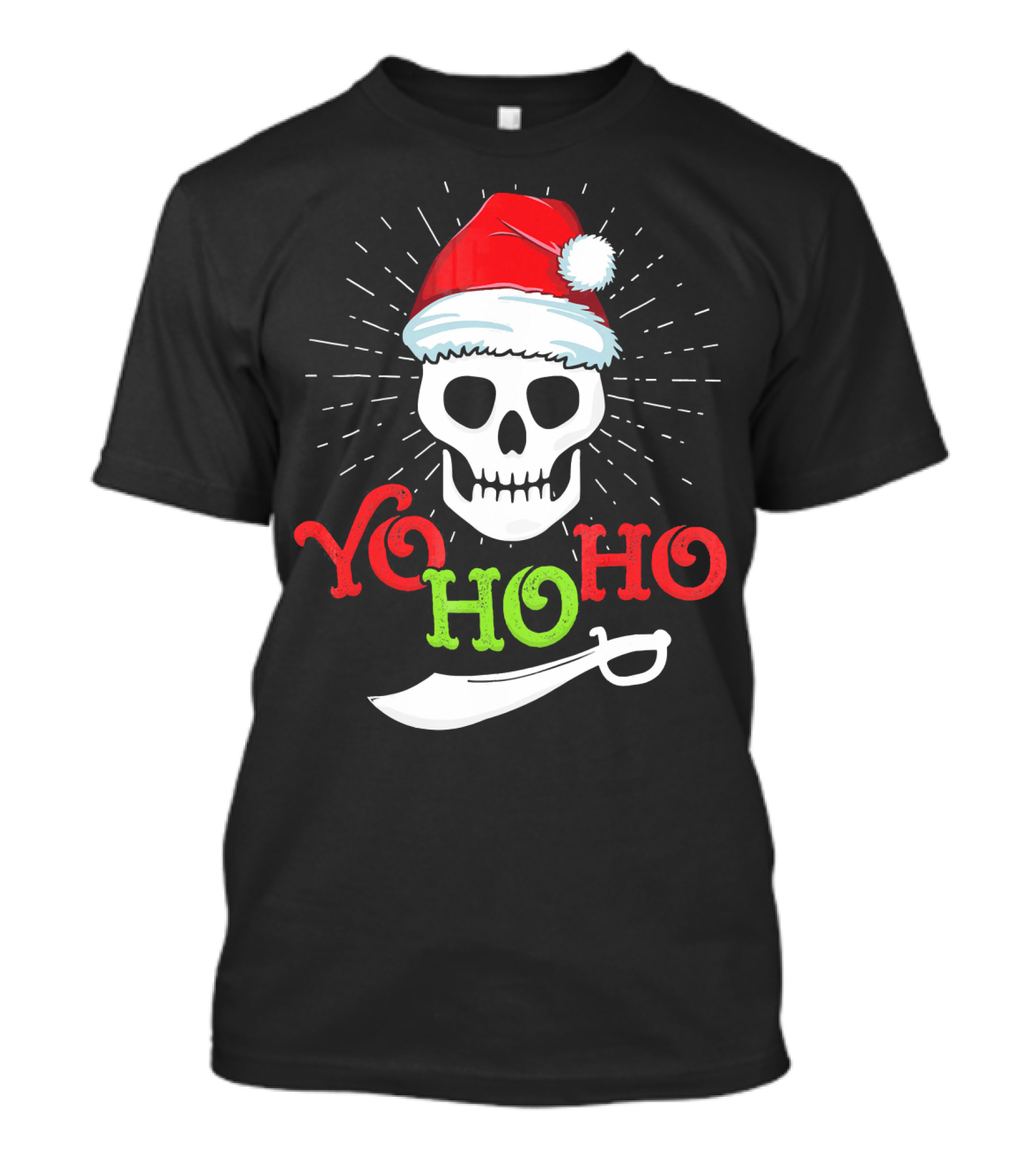 Yo Ho Ho Skull Santa Hat Pirate Sword T-Shirt