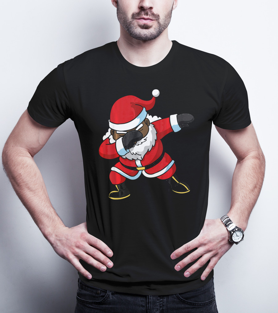 Christmas Dabbing Black Santa Claus Gesture T-Shirt