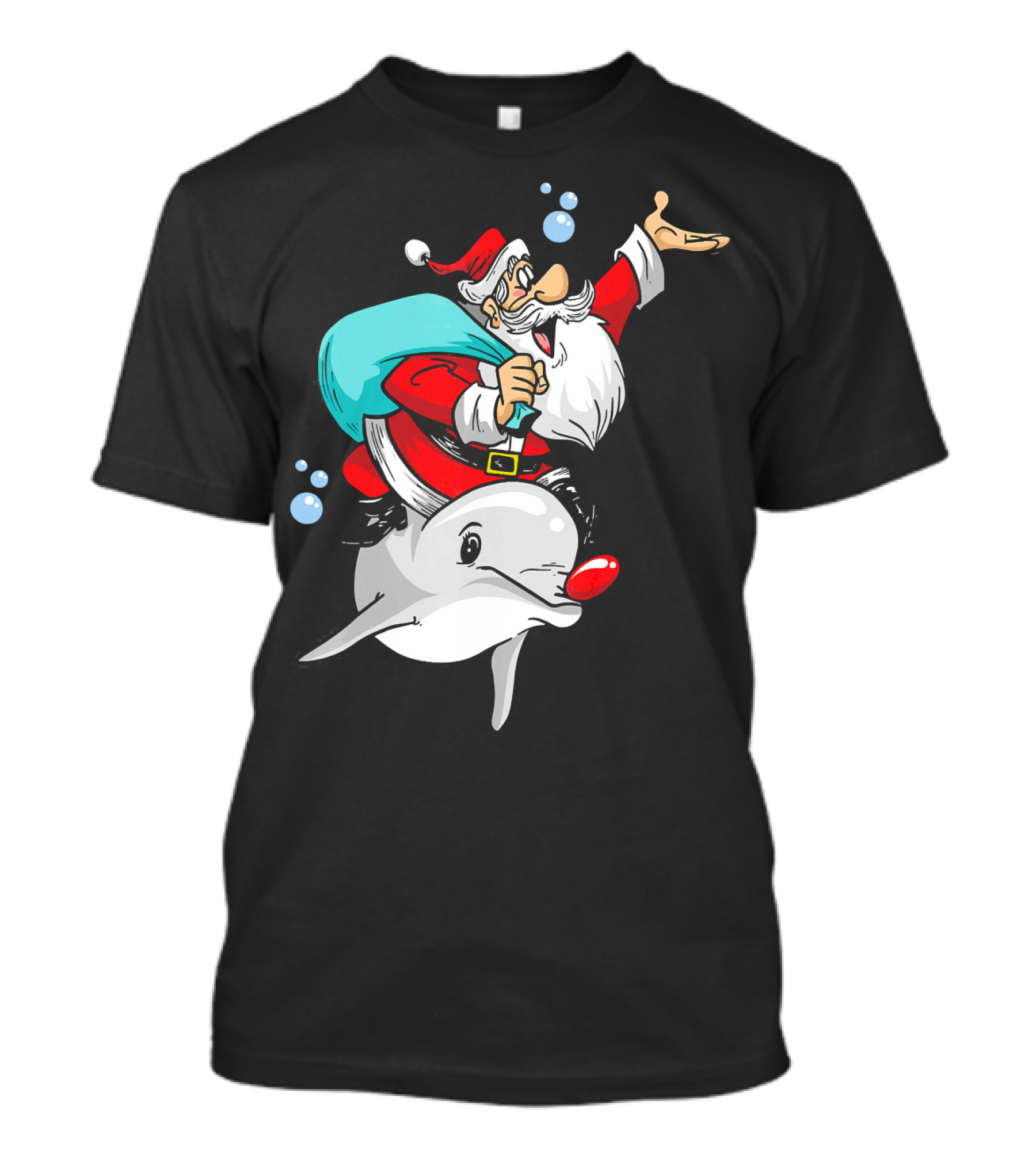 Christmas In July Santa Riding A Rudolph-Nosed Dolphin T-Shirt