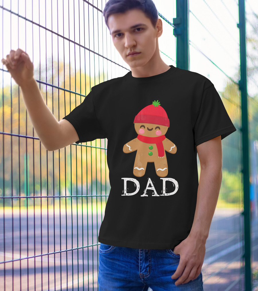 Gingerbread Dad Christmas Matching Pajama Festive Holiday Red Hat Scarf T-Shirt