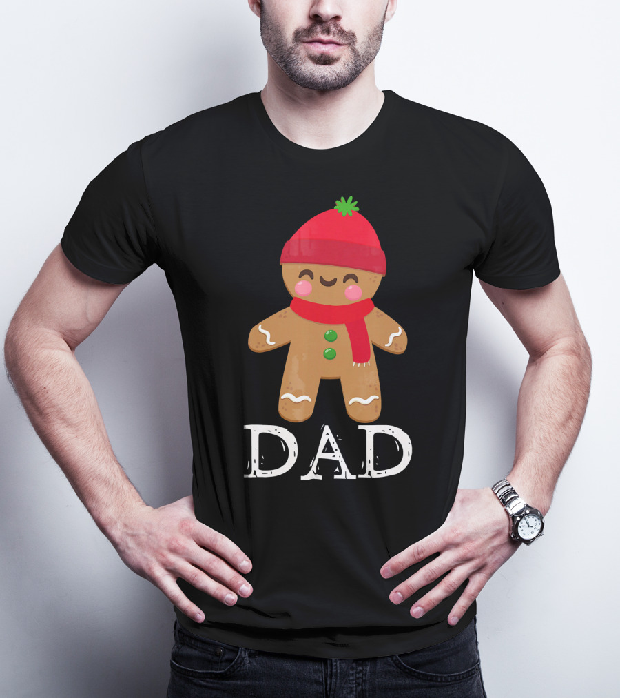 Gingerbread Dad Christmas Matching Pajama Festive Holiday Red Hat Scarf T-Shirt