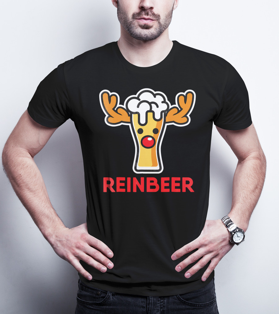 Rein Beer Reindeer With Antlers And Foamy Beer Head T-Shirt
