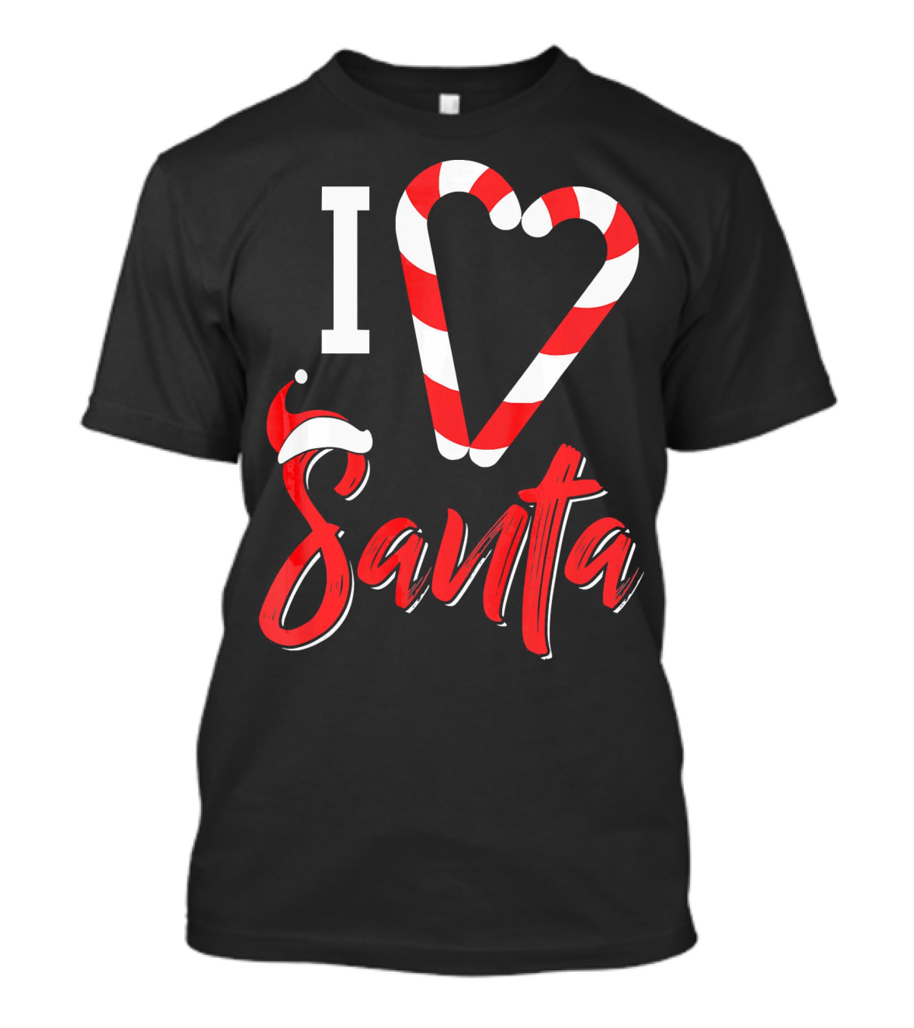Christmas I Love Santa Candy Cane Heart With Santa Hat T-Shirt